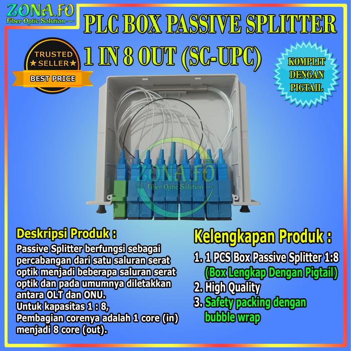Jual Passive Splitter PLC BOX FO 1:8 SC UPC Fiber Optik Pasif Spliter ...