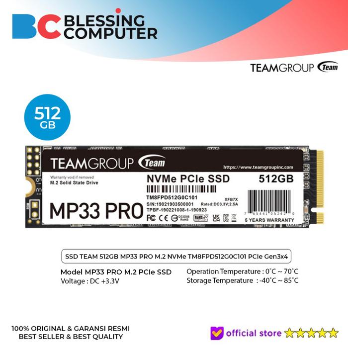 Jual SSD TEAM 512GB MP33 PRO M.2 NVMe TM8FPD512G0C101 PCIe Gen3x4 ...