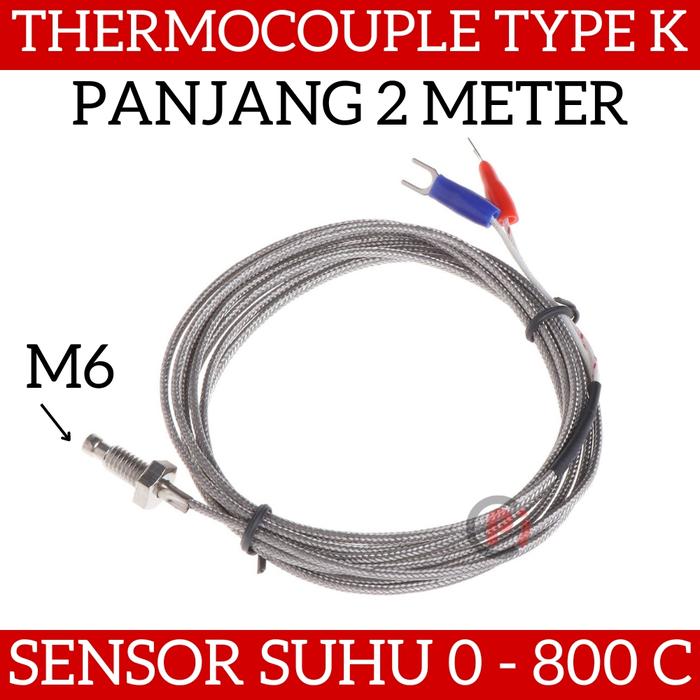 Jual Thermocouple K Temperature Probe Sensor M6 Suhu Temperatur 2 Meter ...