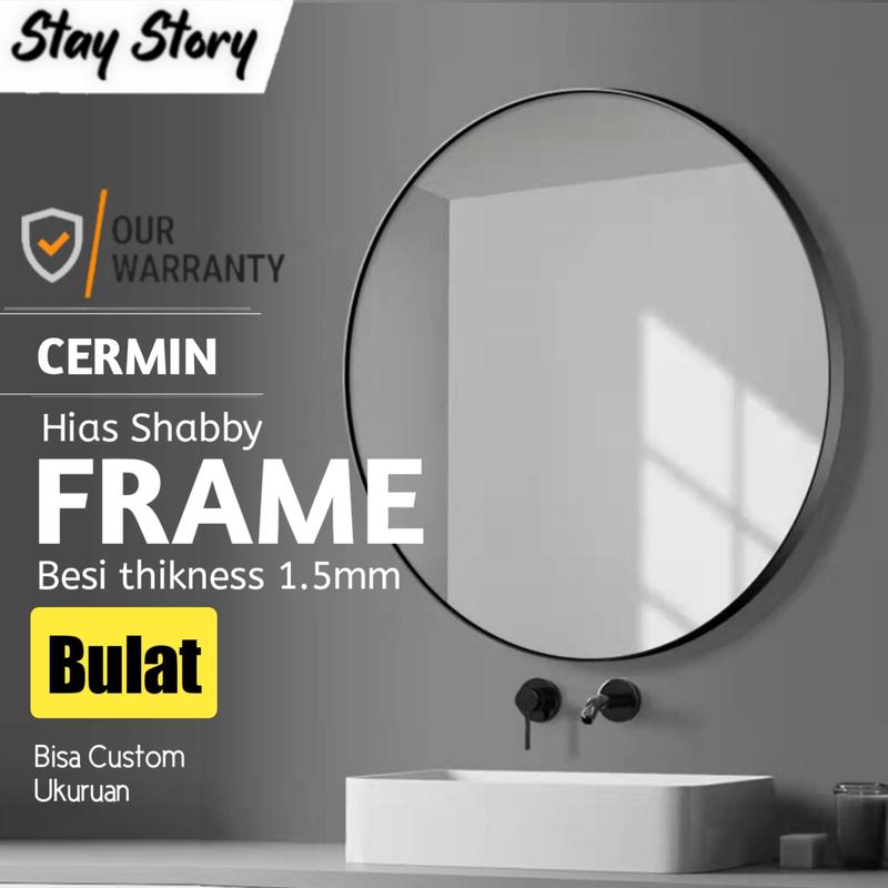Kaca Cermin Wastafel Kamar Mandi Gantung Toilet Frame Bulat Aesthetic ...