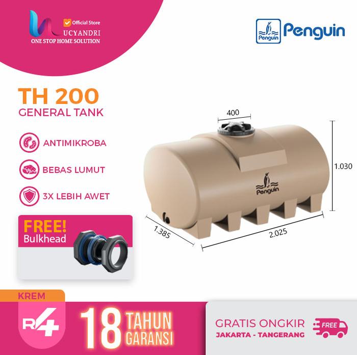 Jual Toren Air Penguin Horizontal TH 200 Tandon Tangki Air Panjang 2000 ...