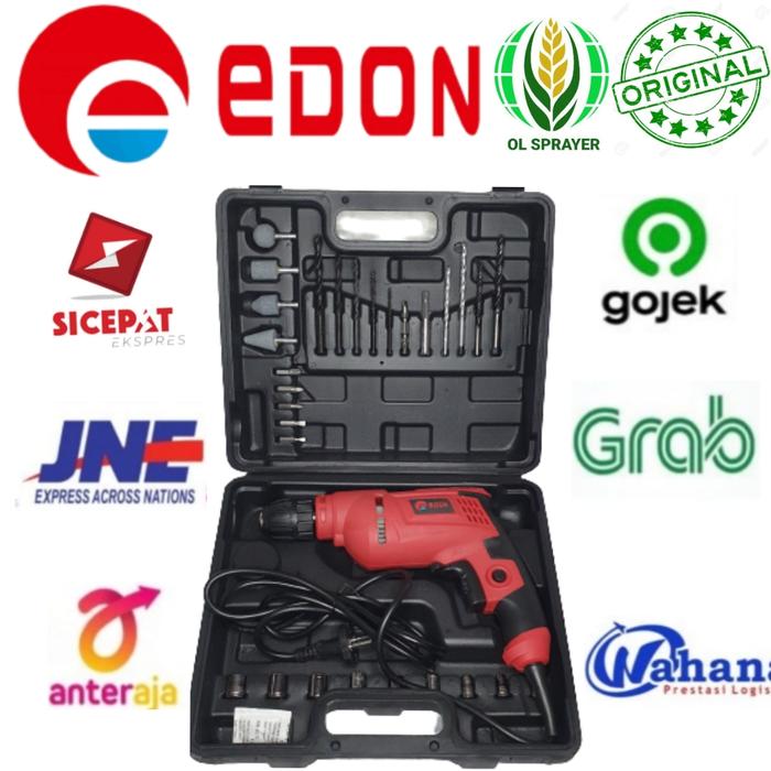Jual EDON Mesin Bor Listrik Set Paket Lengkap Impact Drill 10 mm ED5 ...