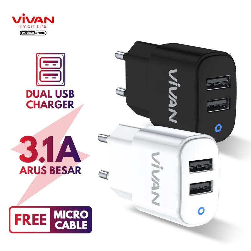 Vivan VP01 Charger Dual Output USB Quick Charging 3.1A Original - Shop | Tokopedia