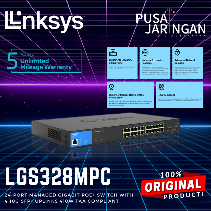 Jual LINKSYS LGS328MPC 24 Port Managed Gigabit PoE+ Switch with 4 10G ...