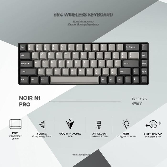 Jual NOIR N1 Pro Grey - 65% Wireless Mechanical Keyboard - Jakarta ...