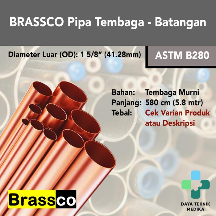 Jual Brassco Pipa Tembaga 1 5/8" 41.28mm - ASTM B280 - Batangan - Tebal ...