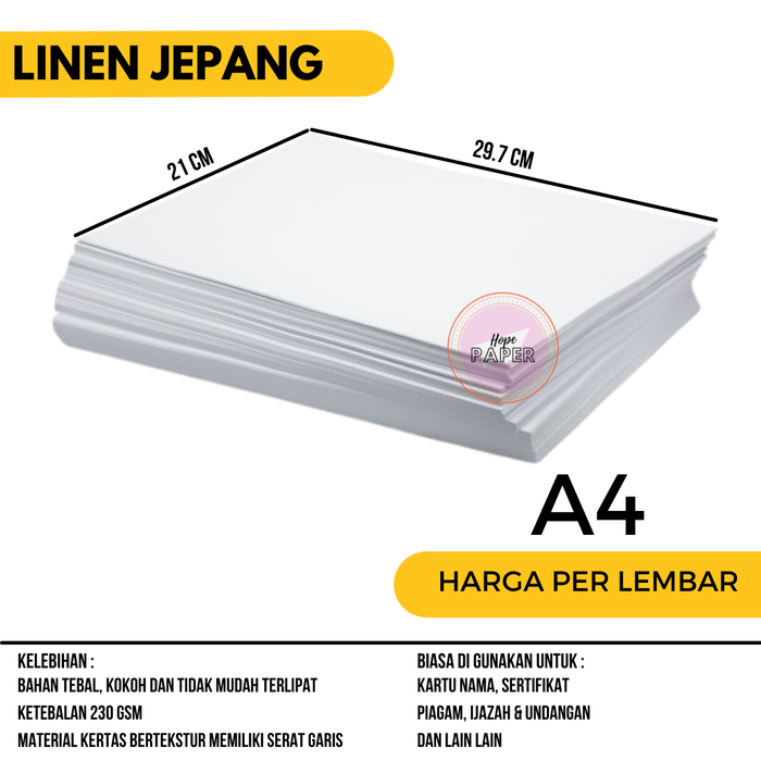 Jual Kertas Linen A4 Jepang 230 gsm harga per lembar / Kertas Linen ...