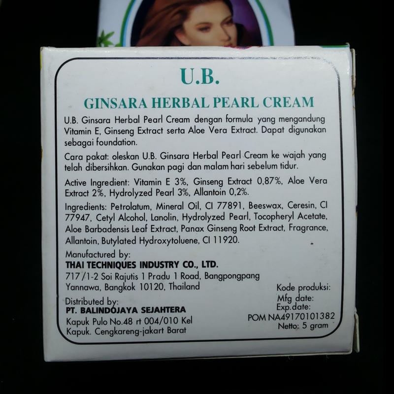 UB Ginseng cream - UB ginsara herbal pearl cream 5 gr - alas bedak ...