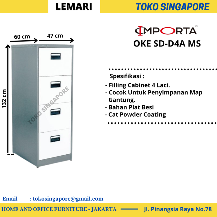 Jual Filing Cabinet 4 Laci Importa OKE SD-D4A MS ; Lemari Arsip Map ...