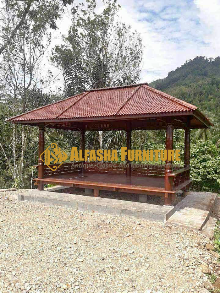 Jual gazebo minimalis kayu jati tiang motif ukuran 5x3 meter - Kab ...