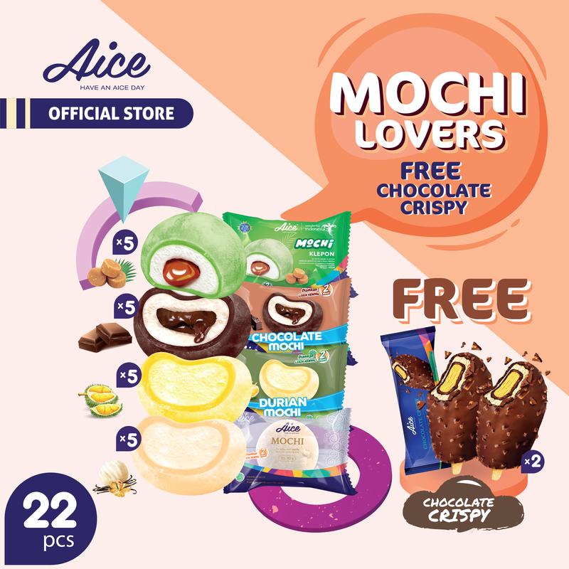 Paket Aice Ice Cream Mochi Lovers Free Chocolate Crispy Isi 22 pcs ...