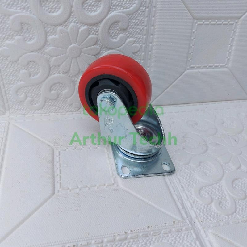 Roda PVC Triple S 3" Inch Hidup / Troli Wheel Karet Red Double Bearing ...