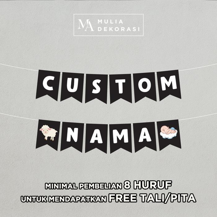 Jual Bunting Flag Banner Gantung Custom Nama Per Huruf Dekorasi Aqiqah ...