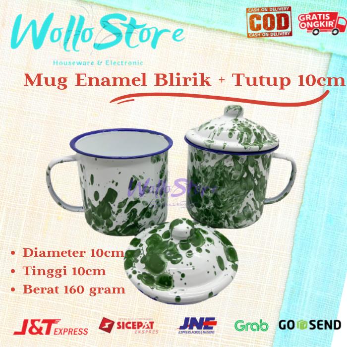Mug Enamel 10cm + Tutup Motif Blirik / Gelas Jadul Brilik 10cm + Tutup ...