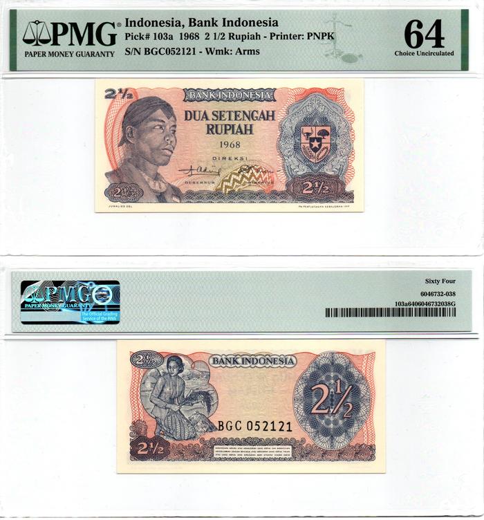 Jual Uang Kertas 2 1/2 Rupiah Seri Soedirman (Tahun 1968) PMG 64 - Kota ...