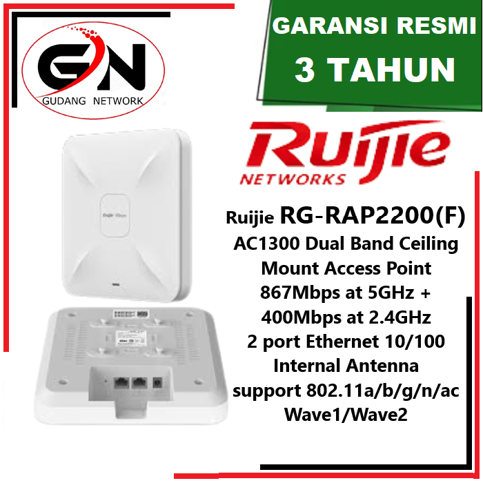 Jual Ruijie RG-RAP2200(F) , AC1300 Dual Band Ceiling Mount Access Point ...