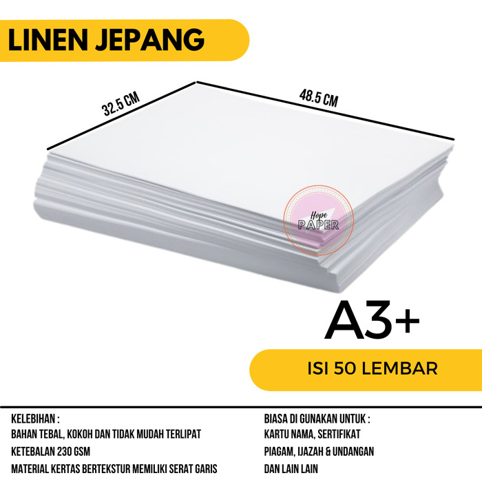 Jual Kertas Linen Jepang A3 Plus (32.5cm x 48.5cm) 230 gsm isi 50 ...