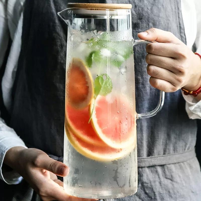 Teko Kaca Tutup Kayu Pitcher Teh Teapot Maker Glass Tahan Panas 1380ml - Shop | Tokopedia
