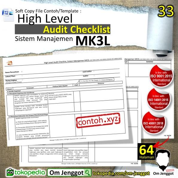 Jual Contoh High Level Audit Checklist, Sistem Manajemen MK3L ...