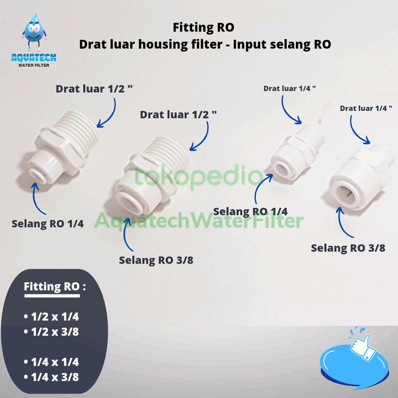 Fitting RO drat luar 1/4 - 1/2 connect selang RO 1/4 - 3/8 - Shop ...
