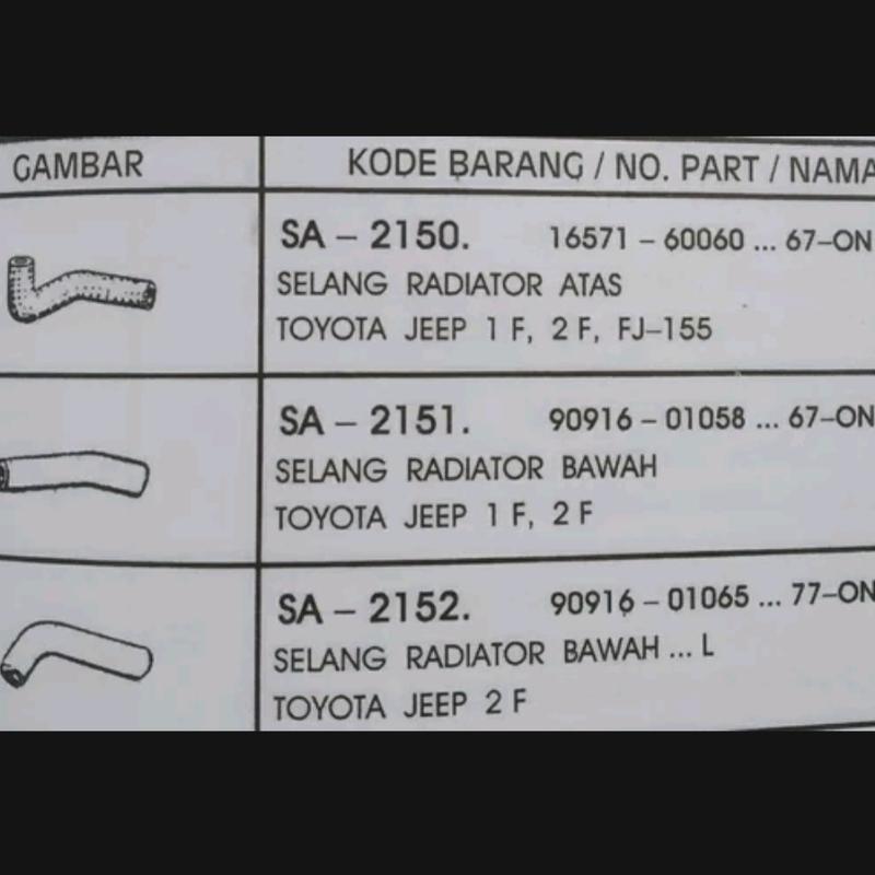 Selang Karet Radiator Set Toyota Hardtop 2F FJ40 Series WSP Product ...