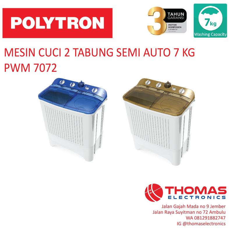 MESIN CUCI 2 TABUNG POLYTRON 7 KG PWM 7072 7KG PWM7072 GARANSI - Shop ...