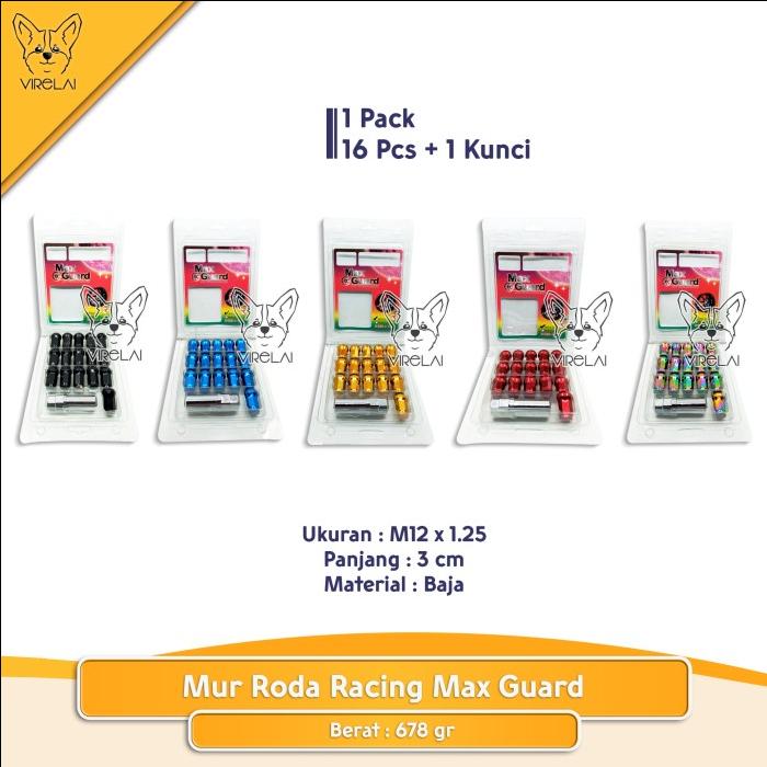 Jual [16 Pcs+1 Kunci] Mur roda racing max Guard warna Ukuran 12 x 1.5 ...