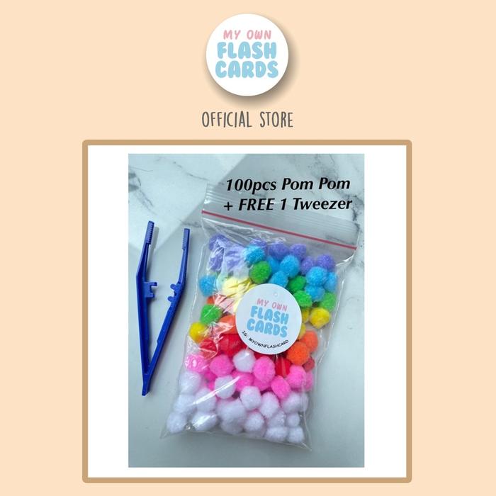 Jual 2,5 cm Pompoms 100pcs Gratis Tweezer Montessori sensory Play ...