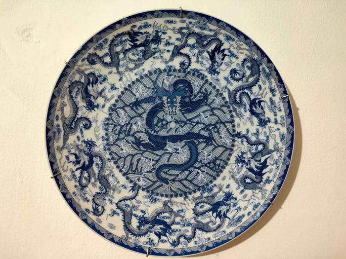 Jual Keramik Pajangan Piring Antik Cina Kansai Blue White Motif Naga ...