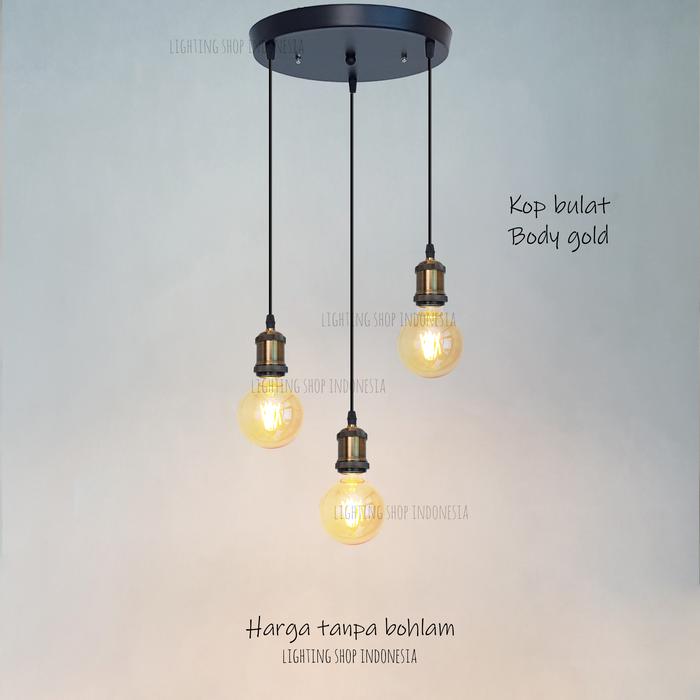 Jual 1set fiting lampu gantung 3in1 minimalis kop plafon bulat panjang ...