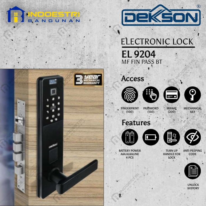 Jual Electronic Lock Dekkson EL 9204 MF FIN PASS BT BLACK (L/R) - Kab ...