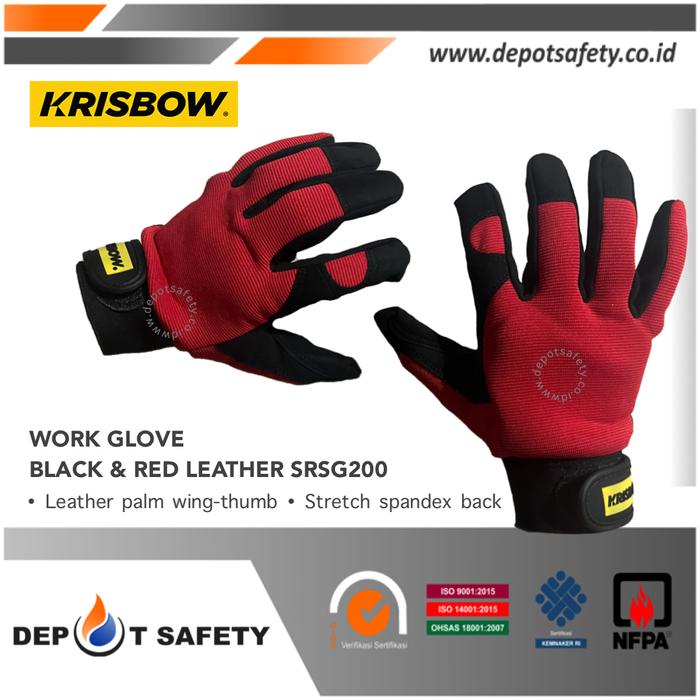Jual KRISBOW Sarung Tangan Work Glove Black & Red Leather SRSG200 ...