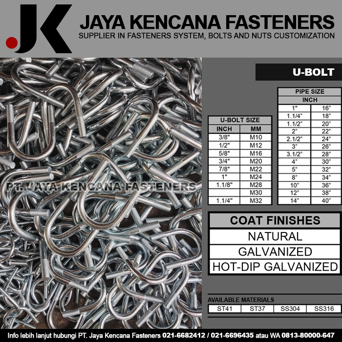 Jual U Bolt / Klem M12 1/2" x 3" Galvanis (ST37 / ST41 / S45C) - S45C ...