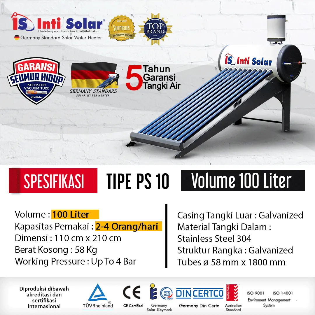 INTISOLAR PS10 PEMANAS AIR SURYA 100ltr Inti Solar Water Heater PS 10 ...