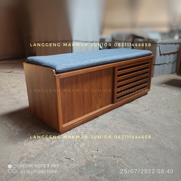 Jual bangku bench dengan penyimpanan pintu sliding 130cm jati jepara ...