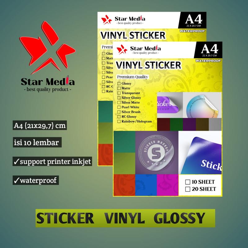 Kertas sticker vinyl glossy isi 10 lembar A4/stiker vinyl waterproof ...