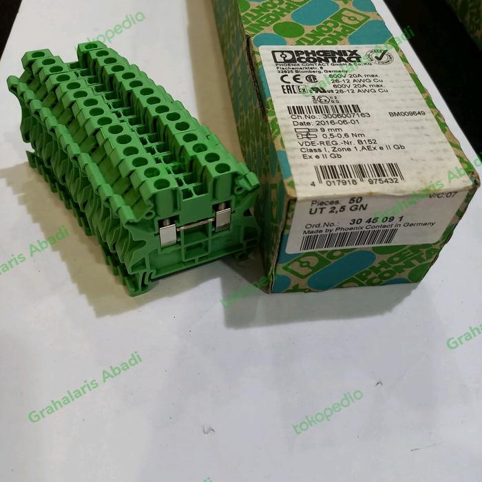 Jual Phoenix Contact Terminal Blok UT2,5 GN Hijau Tebal Body 5,2mm ...