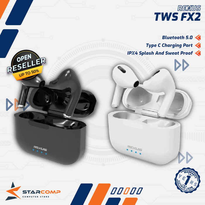 Jual TWS Rexus FX2 Earphone Wireless Bluetooth Rexus FX-2 - Putih - Kab ...