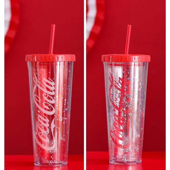 Jual MINISO X COCA COLA Tumbler Ukuran besar With Gliter 720ml - bening ...
