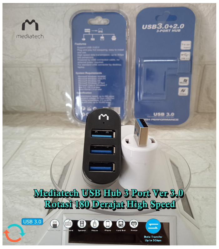 Jual Mediatech USB Hub 3 Port Ver 3.0 Rotasi 180 Derajat High Speed TF ...