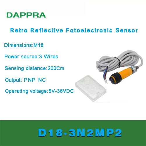M18 2m DC PNP NC retro reflective cylinder photoelectric sensor - Shop ...
