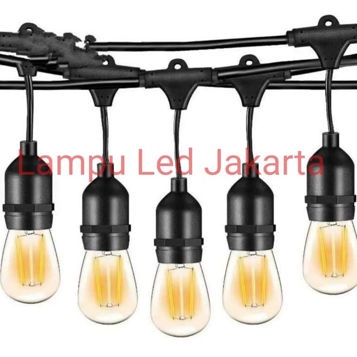 Jual PAKET fitting lampu cafe gantung outdoor 10m + lampu filamen LED ...