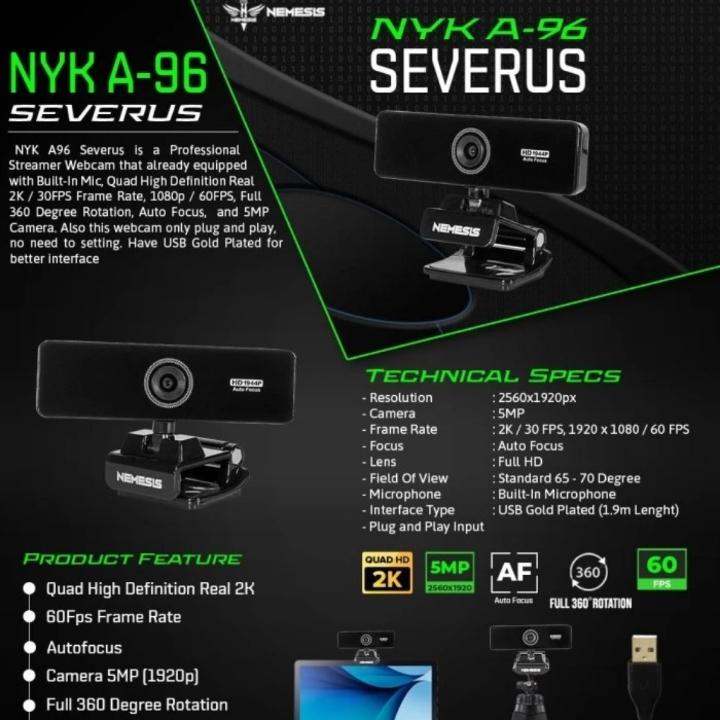 Webcam NYK Nemesis A96 SEVERUS QHD 2K 60FPS 5MP Web Cam Kamera Camera ...