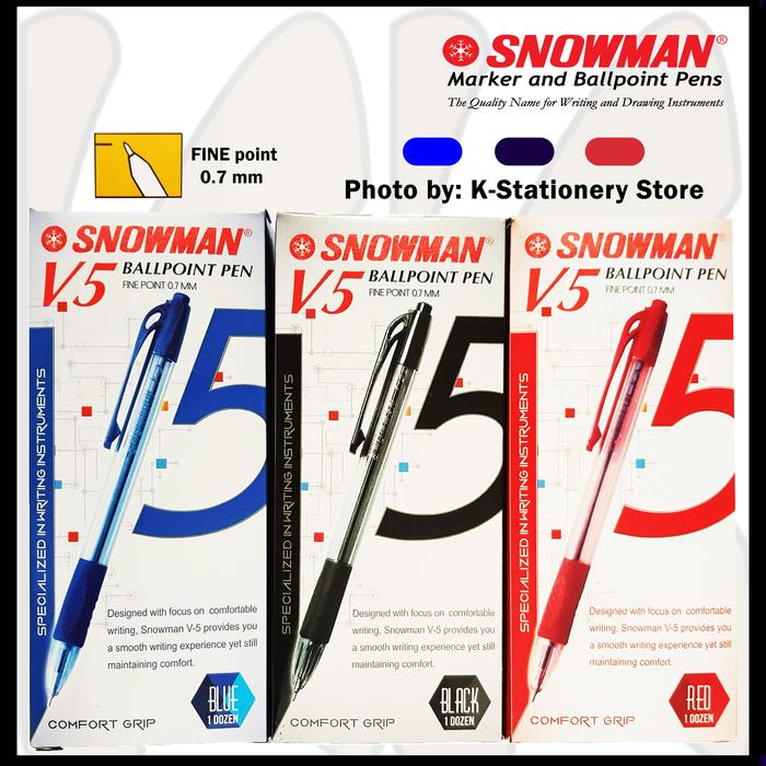 Jual Bolpen Snowman Ballpoint Pen V-5 ( Hitam / Biru / Merah ) [Lusin] — Stationery - Merah ...