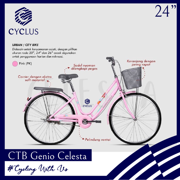 Jual Sepeda Keranjang CTB Genio Celesta 24 Inch Anak Dewasa by United ...