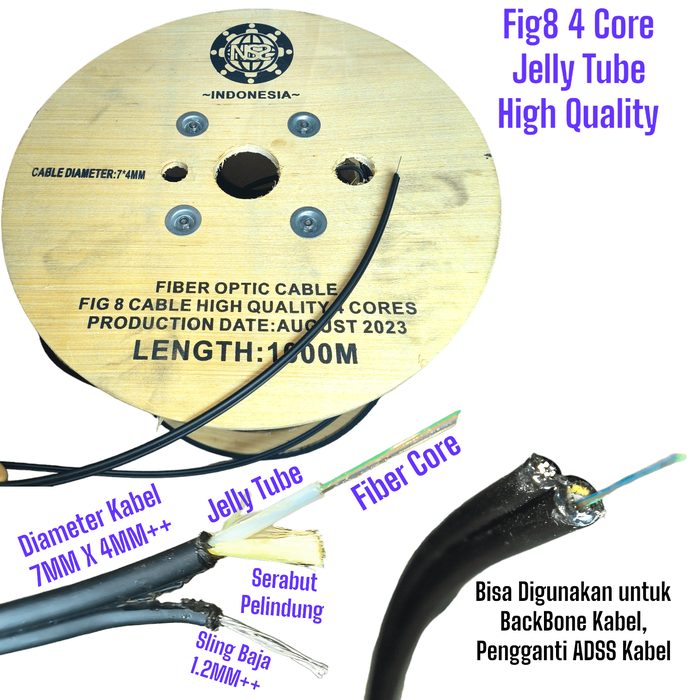 Jual kabel fo 4 core fig 8 NS2 high quality 1km / dropcore fig8 4 core ...