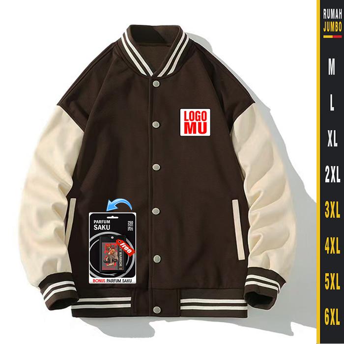 Jual JAKET VARSITY PRIA COKLAT TUA CREAM (M-6XL) CUSTOM KANCING ...
