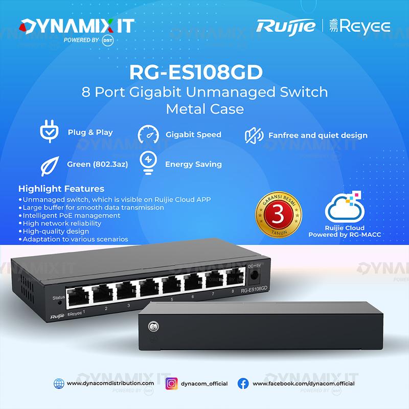 RUIJIE REEYEE RG-ES108GD 8 Port Gigabit Unmanaged Switch - Metal - Shop ...
