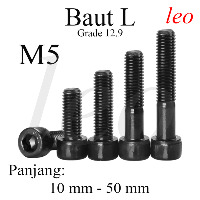 Jual Baut L M5 Panjang 10 - 50 mm Grade 12.9 Hex Socket Head Cap Screw ...