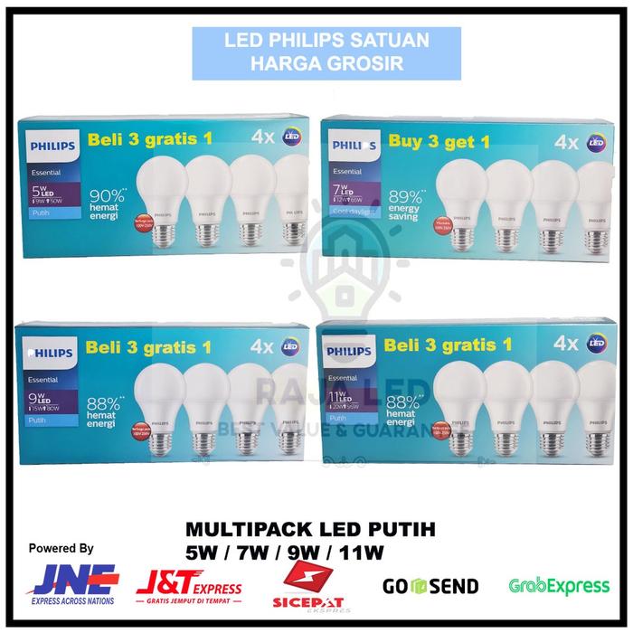 Jual Lampu Paket LED Essential Bulb Philips Multipack 5W 7W 9W 11W ...